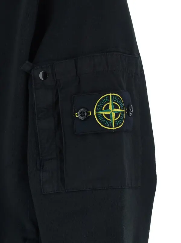 Stone Island Logo Patch Zip-up Sweatshirt - Black