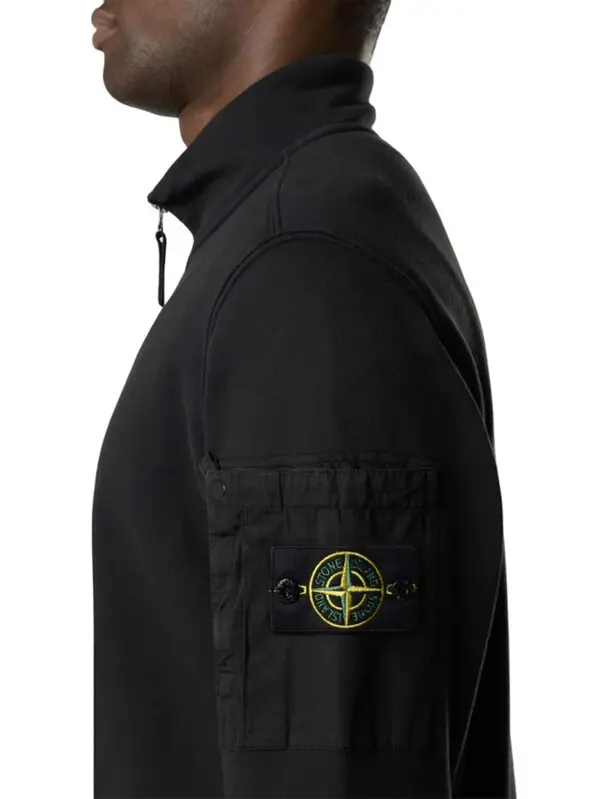 Stone Island Logo Patch Zip-up Sweatshirt - Black