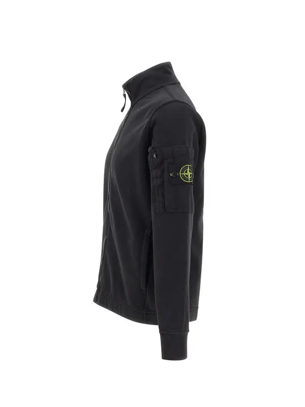 Stone Island Logo Patch Zip-up Sweatshirt - Black