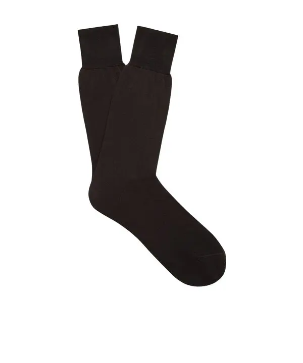 Zegna Cotton Crew Socks With Ribbed Cuffs - Grey