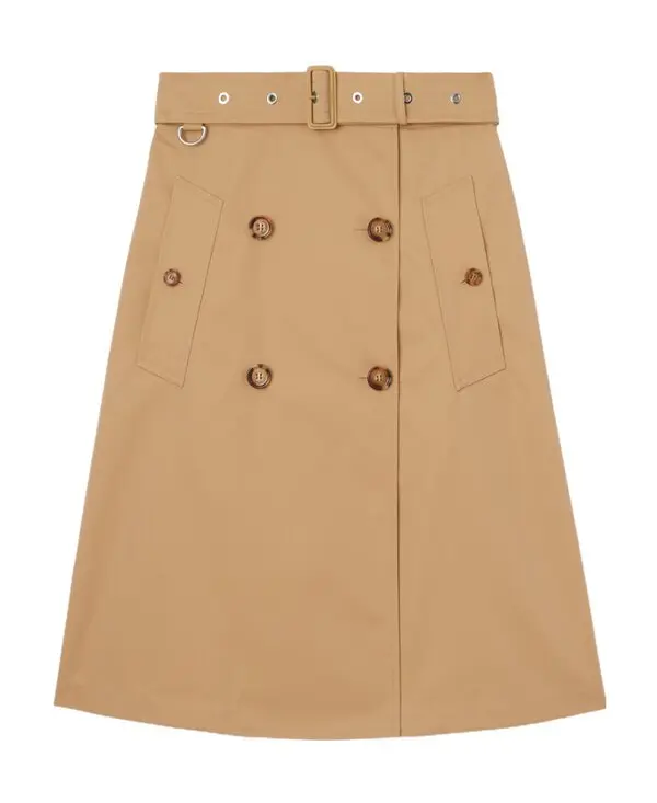 Burberry Midi Trench Skirt With Buckled Waistband - Nude
