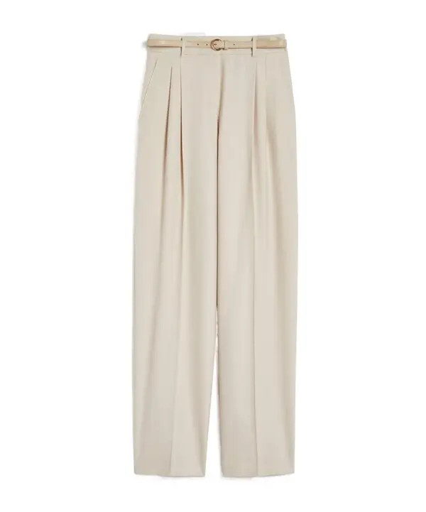 Max Mara Belted Pleated Trousers - Beige