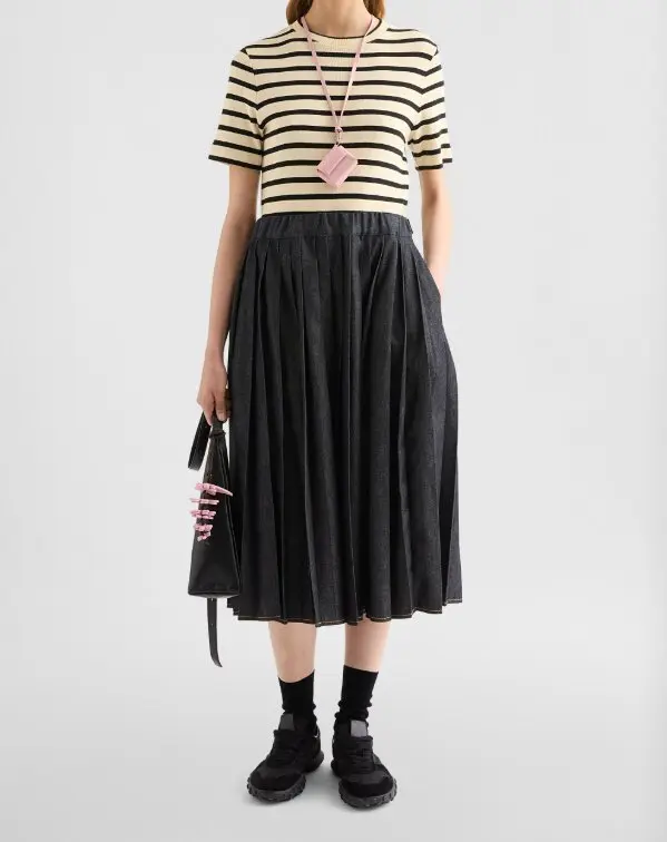 JIL SANDER Pleated Denim Midi Skirt