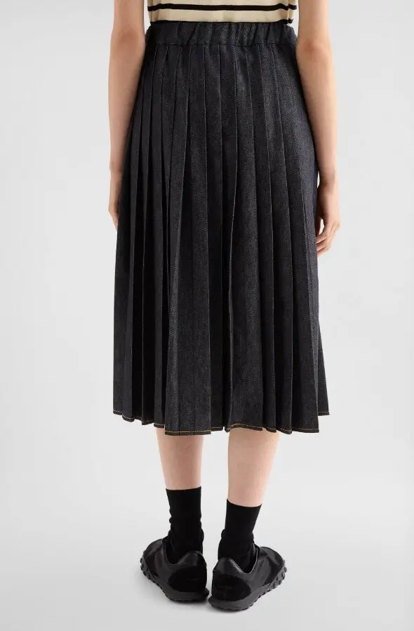 JIL SANDER Pleated Denim Midi Skirt