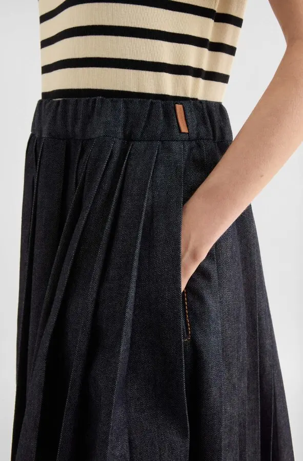 JIL SANDER Pleated Denim Midi Skirt