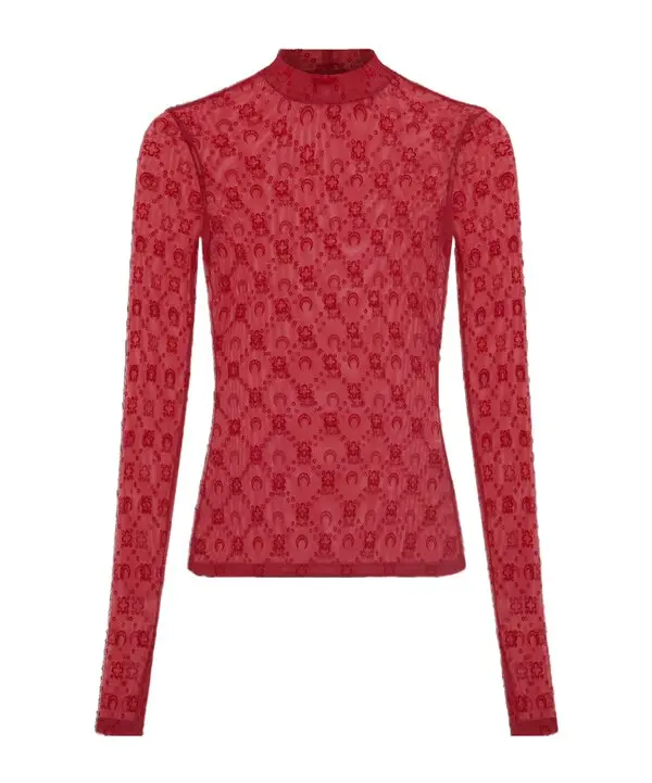 MARINE SERRE Second Skin Semi-sheer Top With Bee Swarm Print - Red
