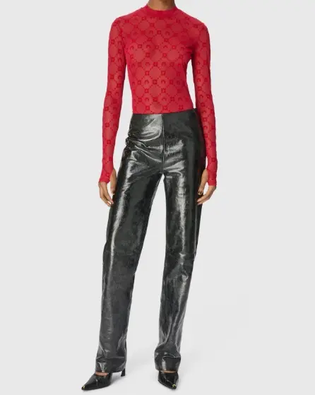MARINE SERRE Second Skin Semi-sheer Top With Bee Swarm Print - Red