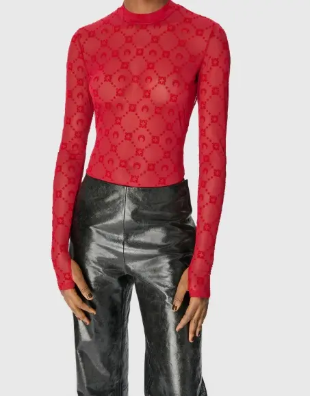 MARINE SERRE Second Skin Semi-sheer Top With Bee Swarm Print - Red