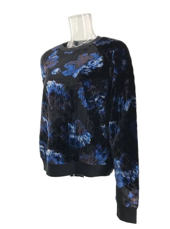 Sportmax Long-sleeved Quilted Floral Velvet Pullover Hoodie