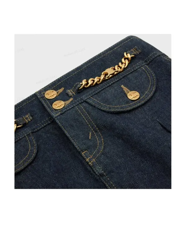 Celine Chain Detail Denim Mini Skirt
