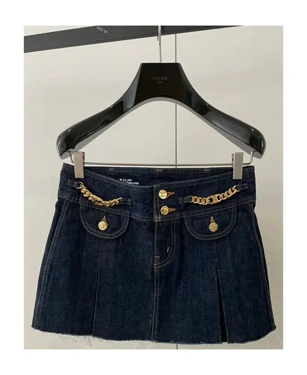 Celine Chain Detail Denim Mini Skirt