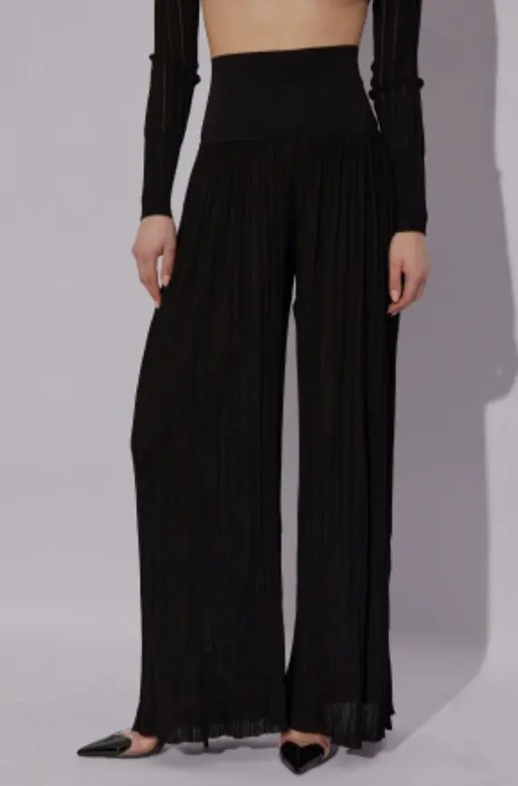 Alaïa High Waist Knitted Ribbed Wide Leg Pants
