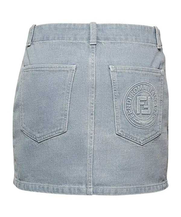 Fendi Ff Embossed Denim Mini Skirt