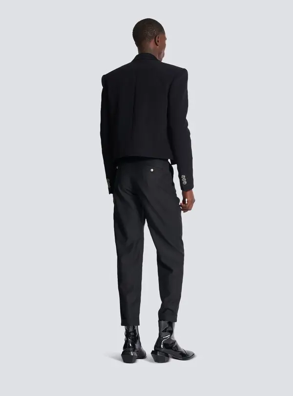 Balmain Cropped Crepe Jacket With Palm Tree Embroidery