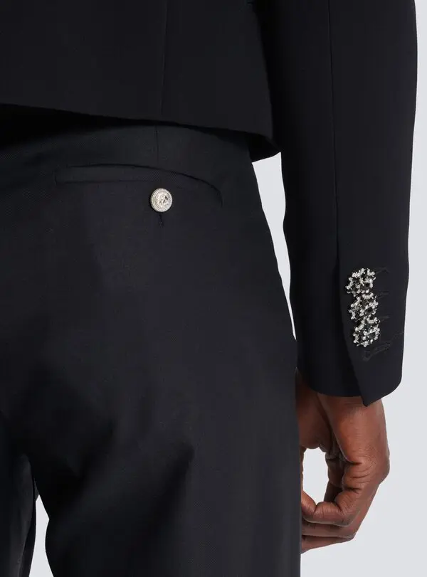Balmain Cropped Crepe Jacket With Palm Tree Embroidery