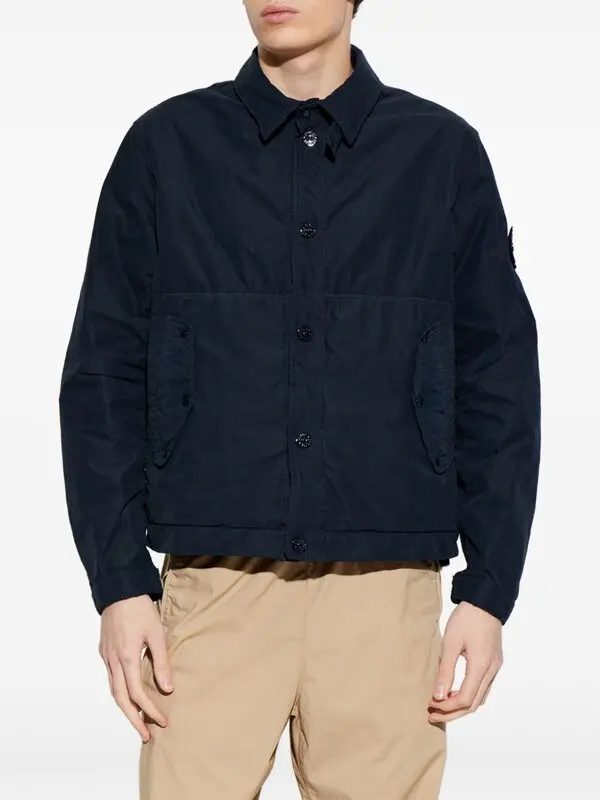 Stone Island Logo Patch Buttoned Jacket - Blue