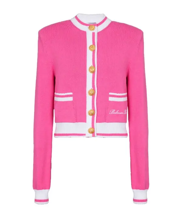 Balmain Signature Knit Cardigan With Gold Buttons