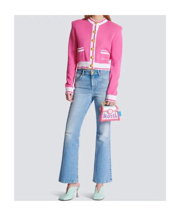 Balmain Signature Knit Cardigan With Gold Buttons