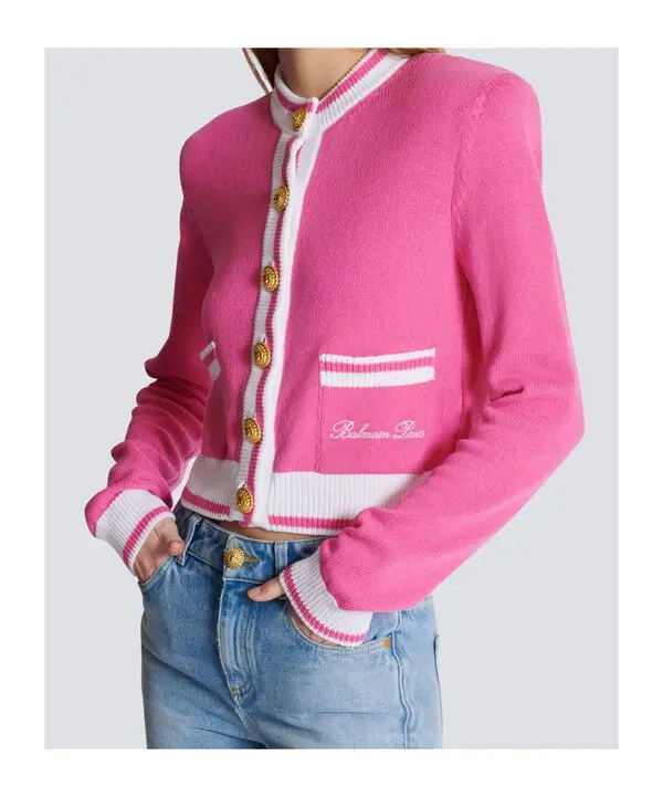 Balmain Signature Knit Cardigan With Gold Buttons