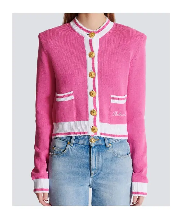 Balmain Signature Knit Cardigan With Gold Buttons