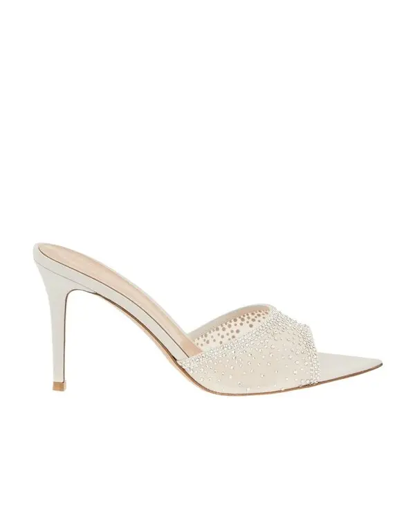GIANVITO ROSSI Rania Crystal Embellished Pointed Toe Mules - White