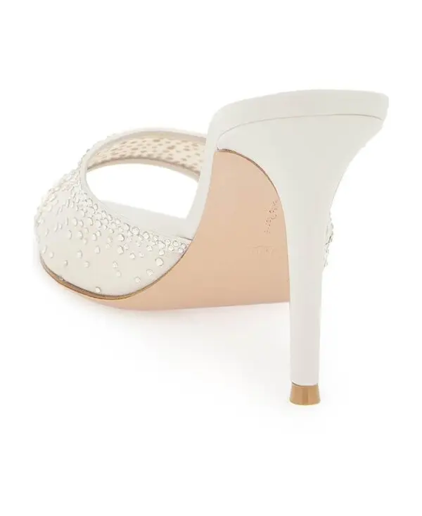 GIANVITO ROSSI Rania Crystal Embellished Pointed Toe Mules - White