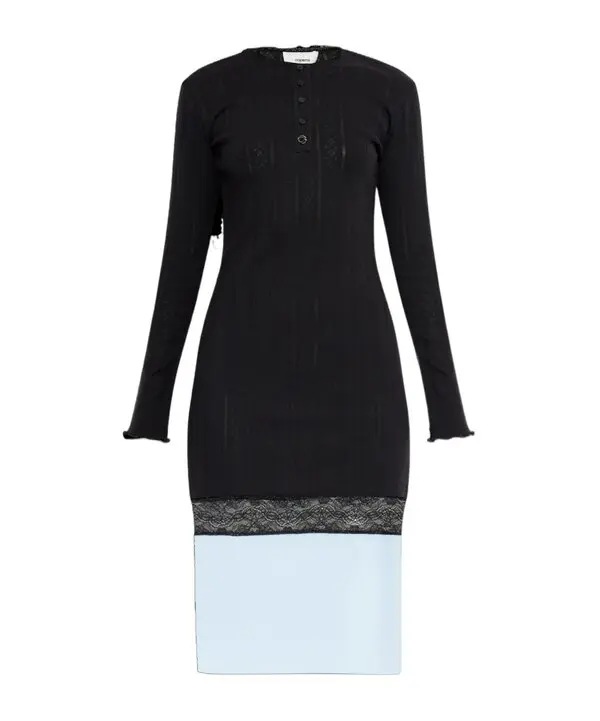 Coperni Lace-trimmed Ribbed Midi Dress - Black