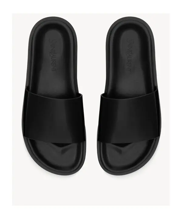 Saint Laurent Glazed Leather Slides
