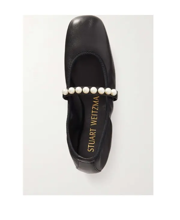 STUART WEITZMAN Goldie Flat Ballerina Shoes With Pearl Detailing - Black
