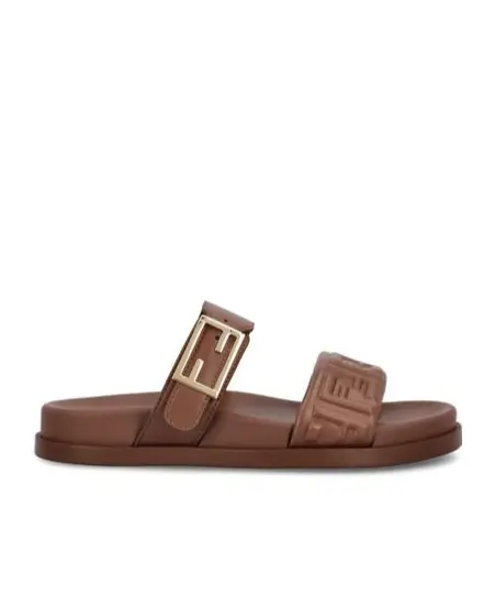Fendi Feel Ff Embossed Double Band Sandals - Brown