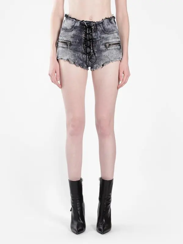 BEN TAVERNITI UNRAVEL PROJECT Denim Shorts With Lace-up Detail