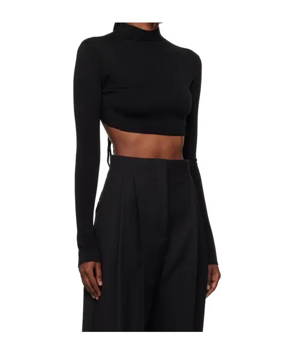 MUGLER Long-sleeve Open-back Cropped Top