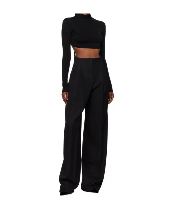 MUGLER Long-sleeve Open-back Cropped Top