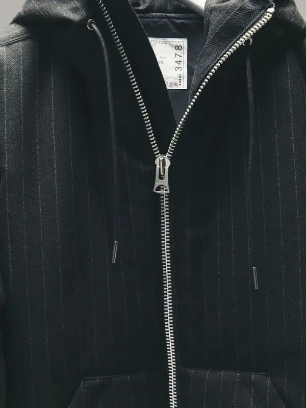Sacai Zip-up Pinstriped Hooded Jacket