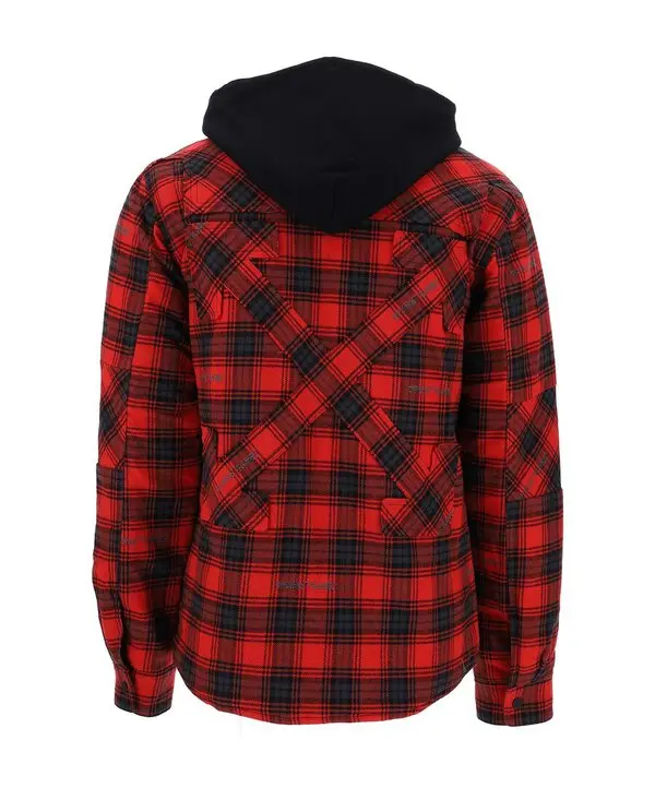 Off-White Checked Plaid Hooded Shirt Jacket