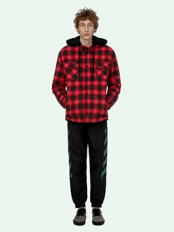 Off-White Checked Plaid Hooded Shirt Jacket