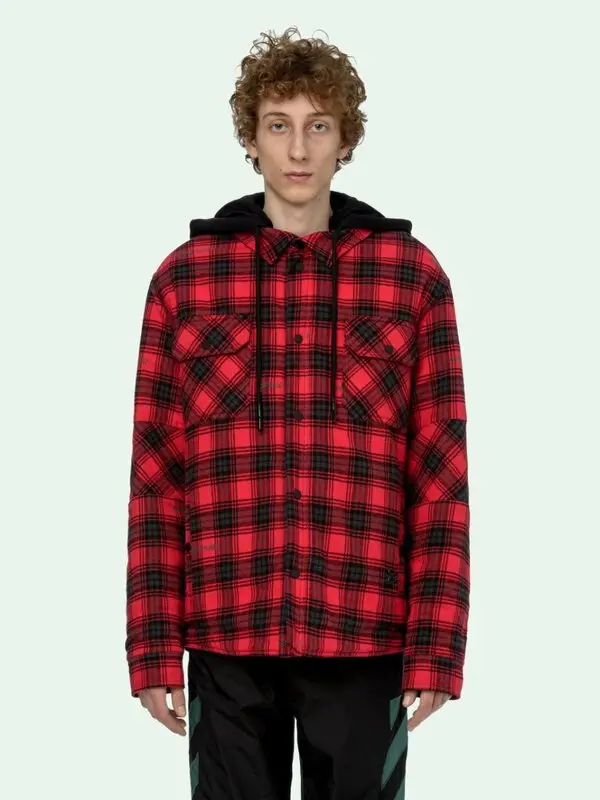 Off-White Checked Plaid Hooded Shirt Jacket