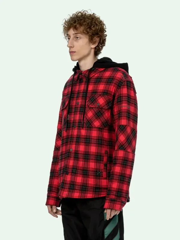 Off-White Checked Plaid Hooded Shirt Jacket