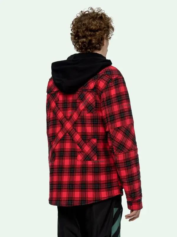 Off-White Checked Plaid Hooded Shirt Jacket