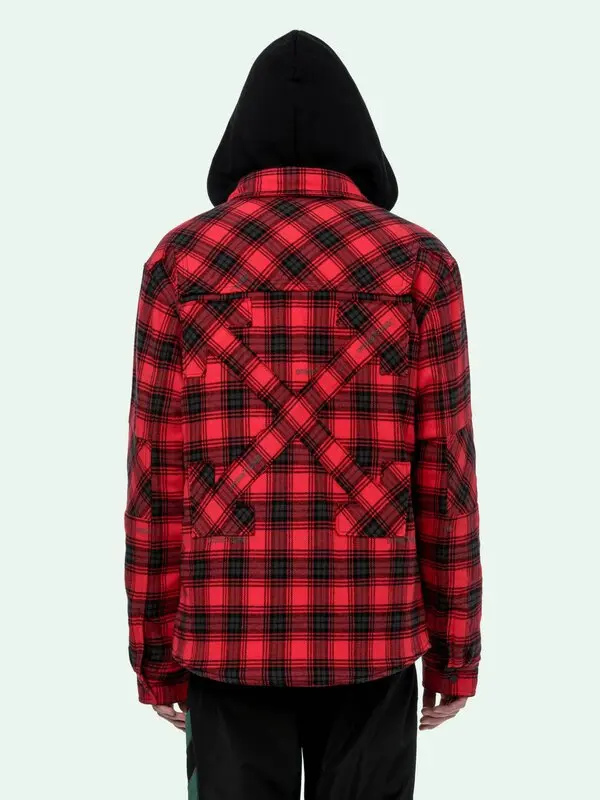 Off-White Checked Plaid Hooded Shirt Jacket
