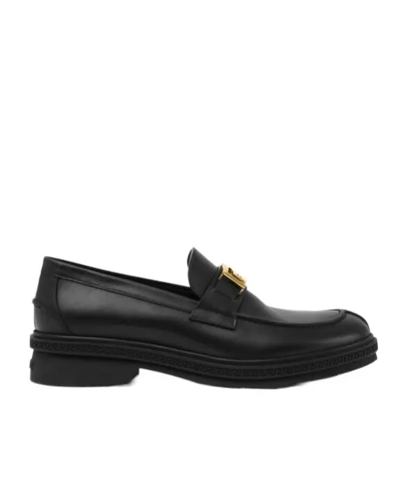 Versace Logo-engraved Leather Loafers - Black