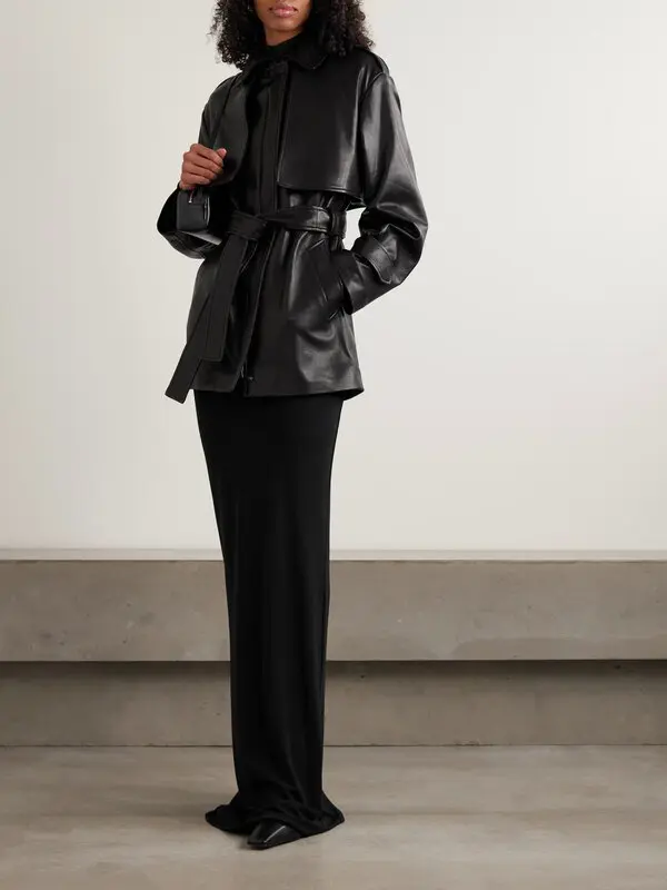 Nour Hammour Priya Belted Paneled Leather Jacket