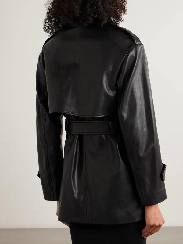 Nour Hammour Priya Belted Paneled Leather Jacket