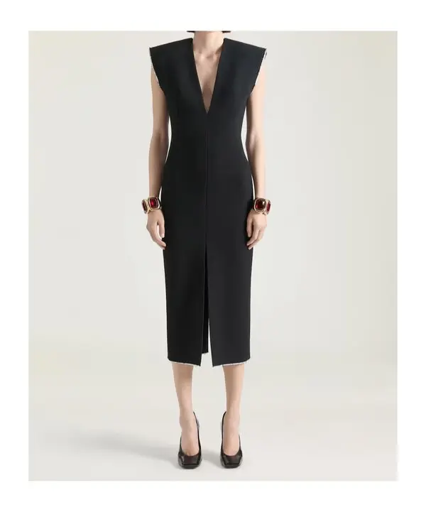 Givenchy V-neck Pencil Midi Dress - Black