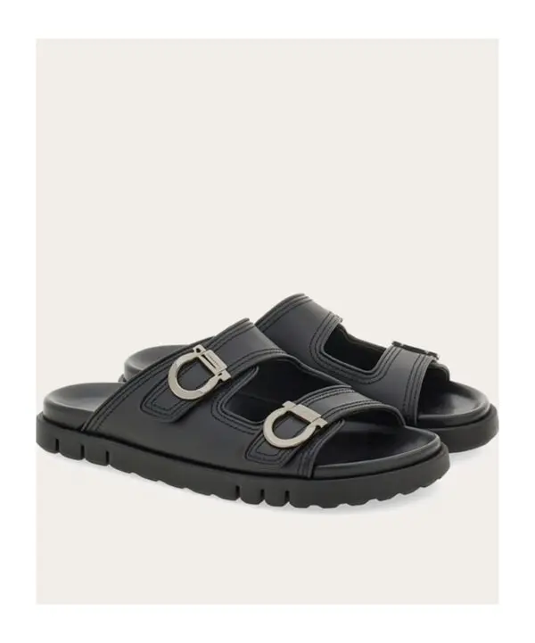 FERRAGAMO Gancini Double Strap Slides