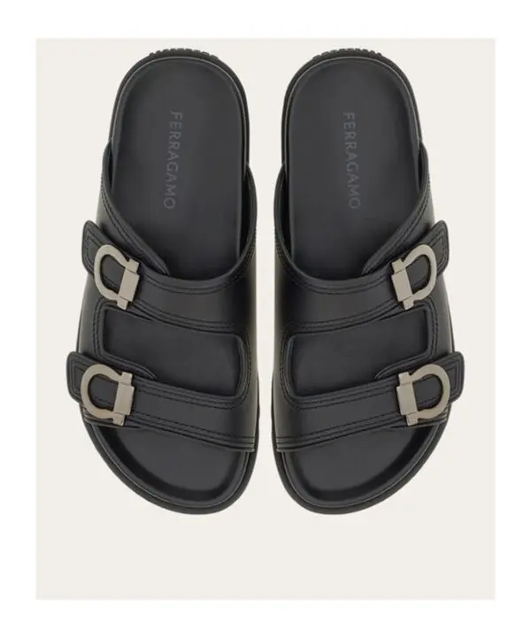 FERRAGAMO Gancini Double Strap Slides