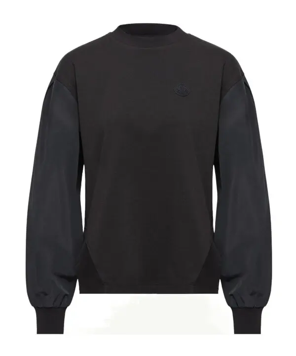 Moncler Pleated Sleeve Cotton Jersey Sweatshirt
