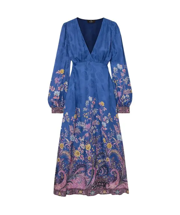 Etro Printed V-neck Long Sleeve Pleated Dress