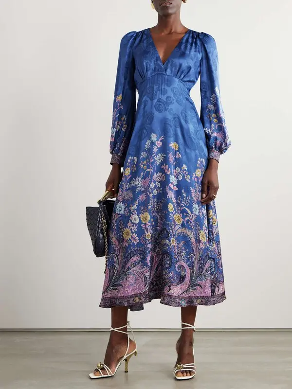 Etro Printed V-neck Long Sleeve Pleated Dress