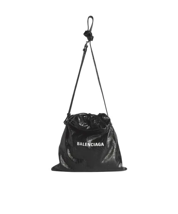 Balenciaga Logo Detailed Drawstring Shoulder Bag - Black